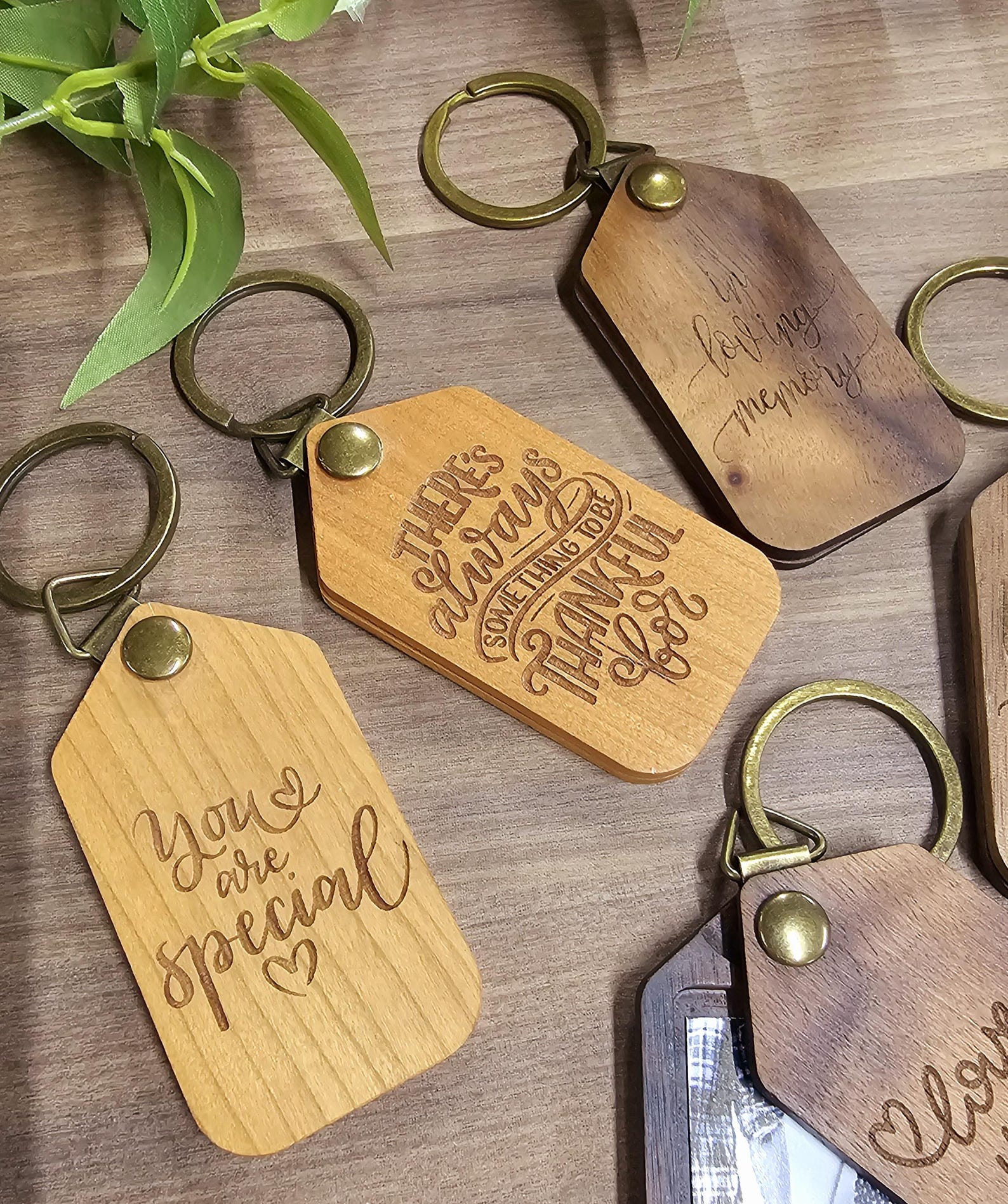 Cherry & Walnut Wood Keychain Picture Holder | Personalized Key Ring ...
