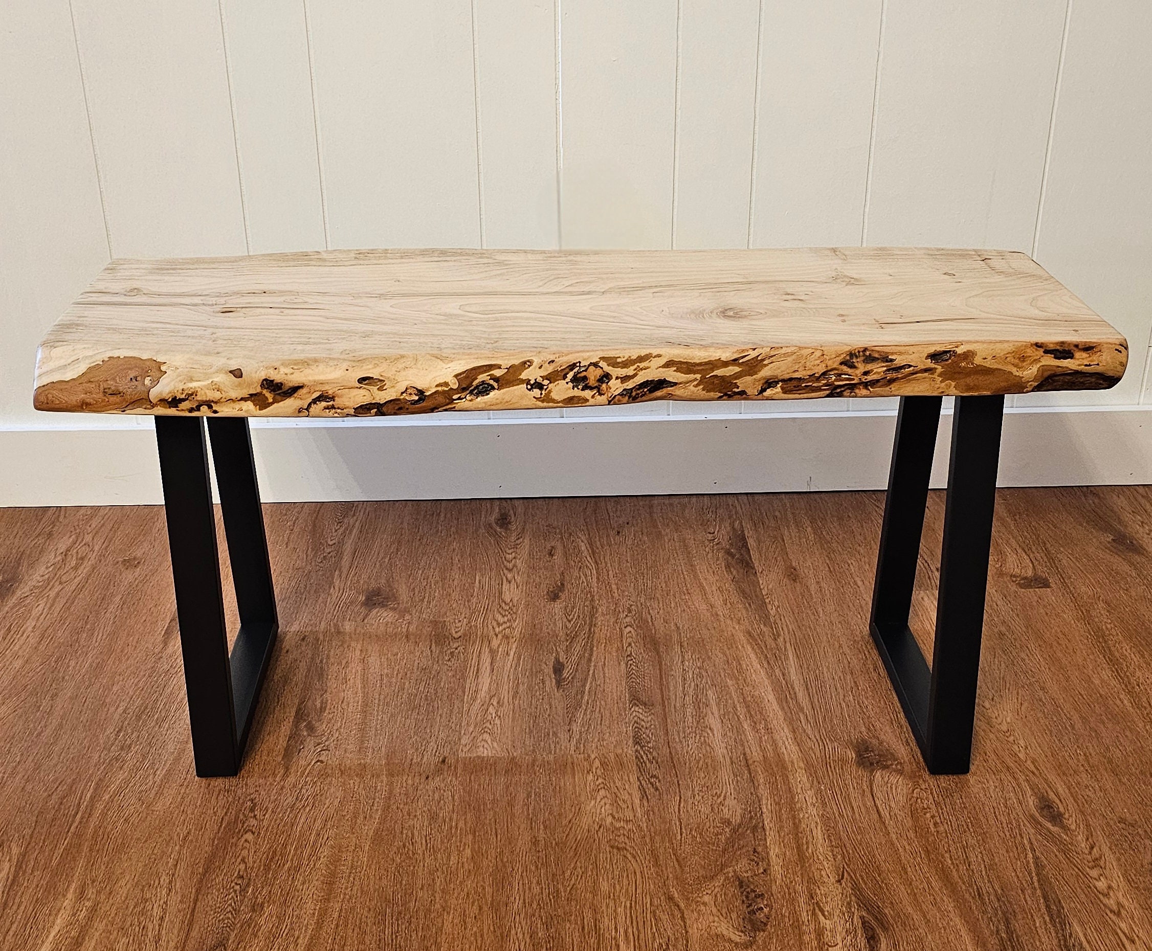 Live Edge Ambrosia Maple Wood Bench With Trapezoid Legs Mudroom Bench ...