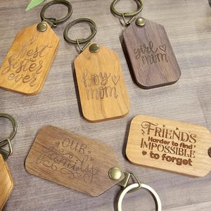 Cherry & Walnut Wood Keychain Picture Holder | Personalized Key Ring ...