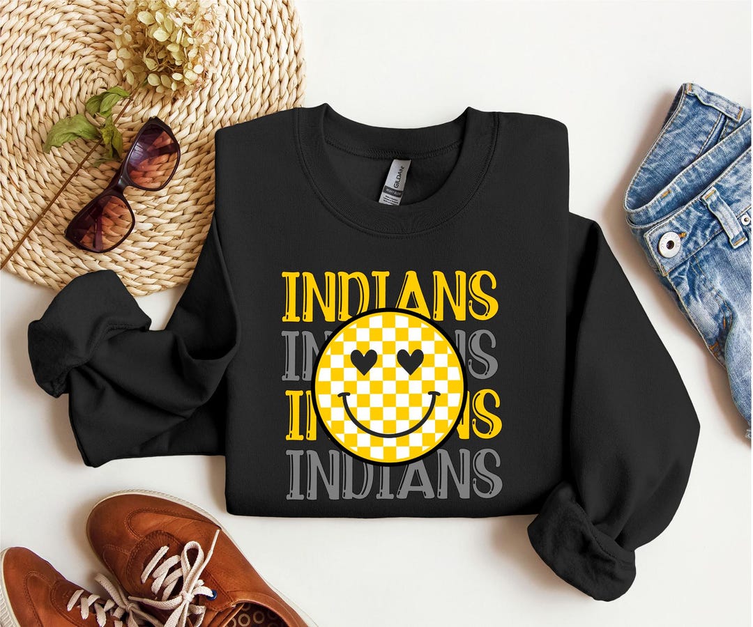 Indians Smiley, Indian, Mascot, Love, Checkerboard, Sublimation ...