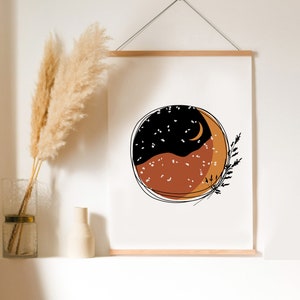 Boho Moon Print, Mid Century Modern Landscape, Moon Phase Terracotta ...