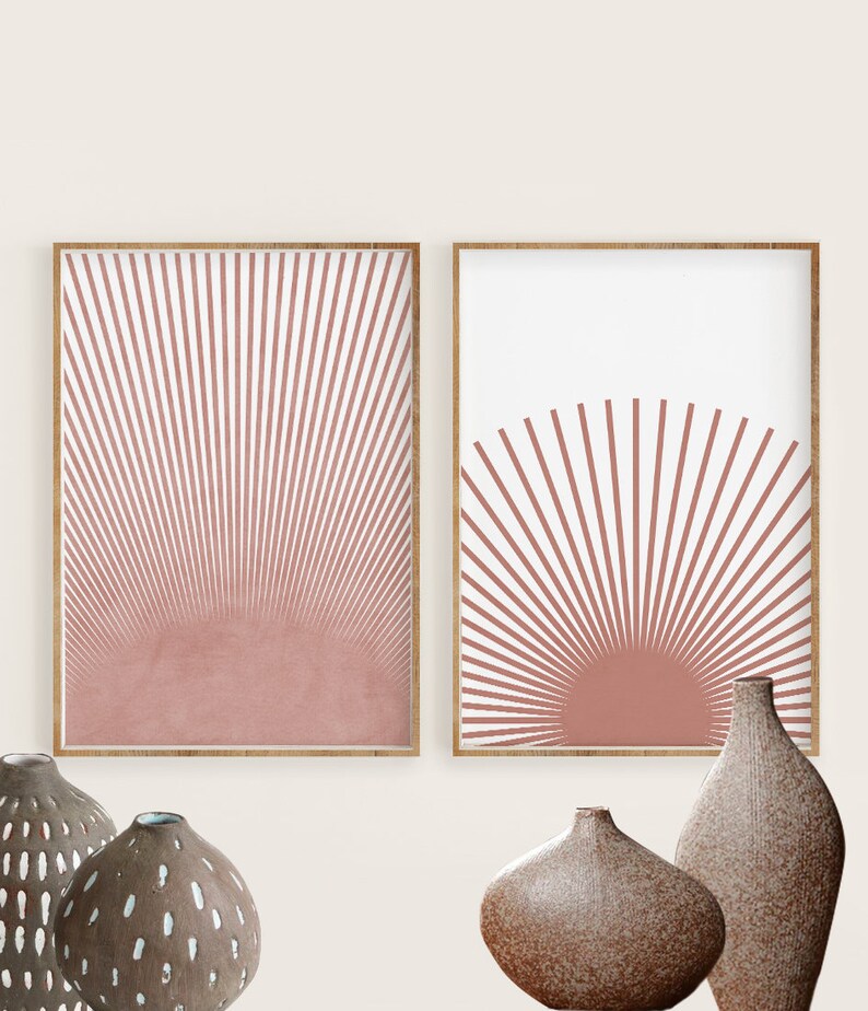 Mid-century Modern Sun Print Set of 2 Abstract Mauve Sunset - Etsy