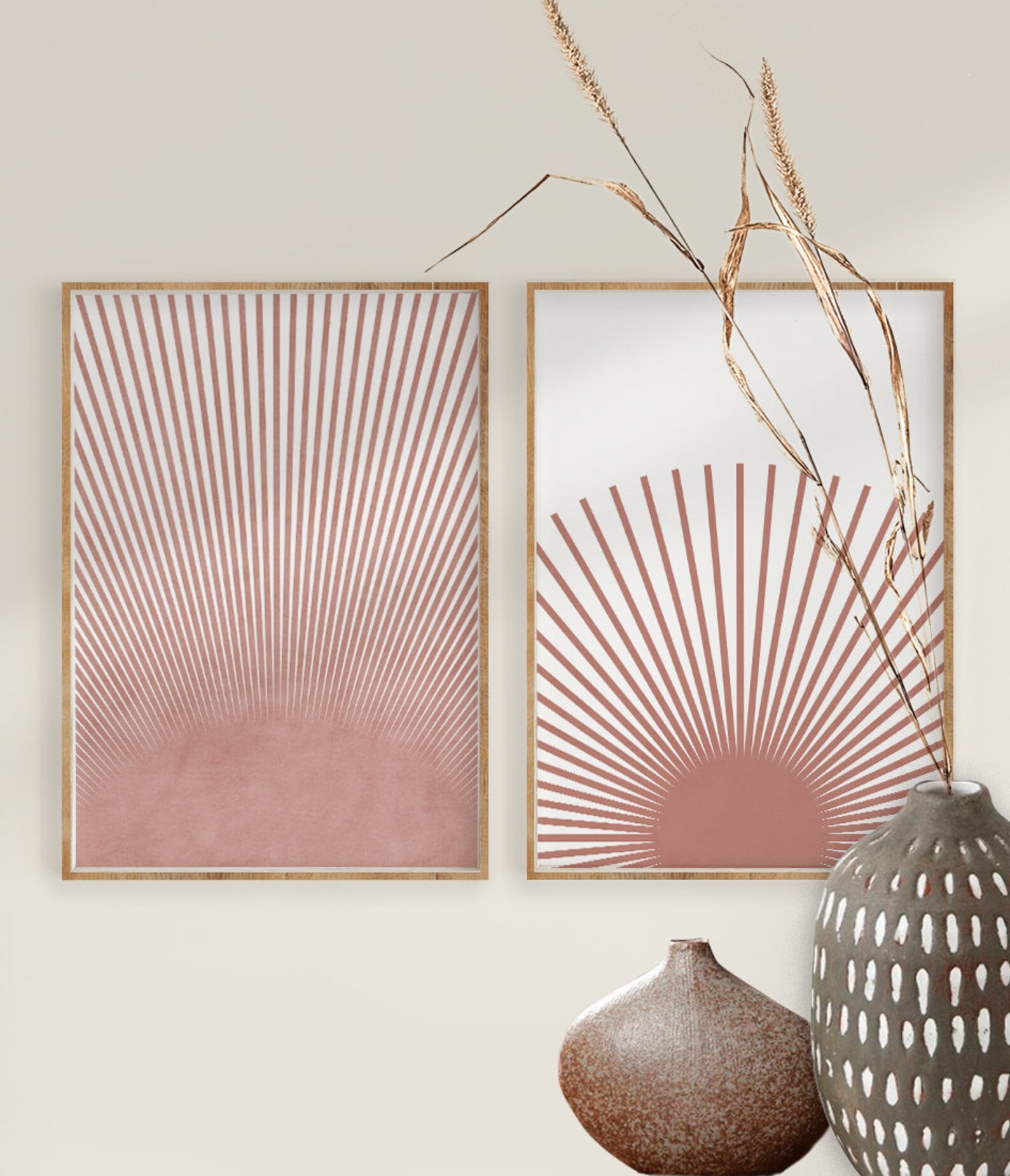 Mid-century Modern Sun Print Set of 2 Abstract Mauve Sunset | Etsy