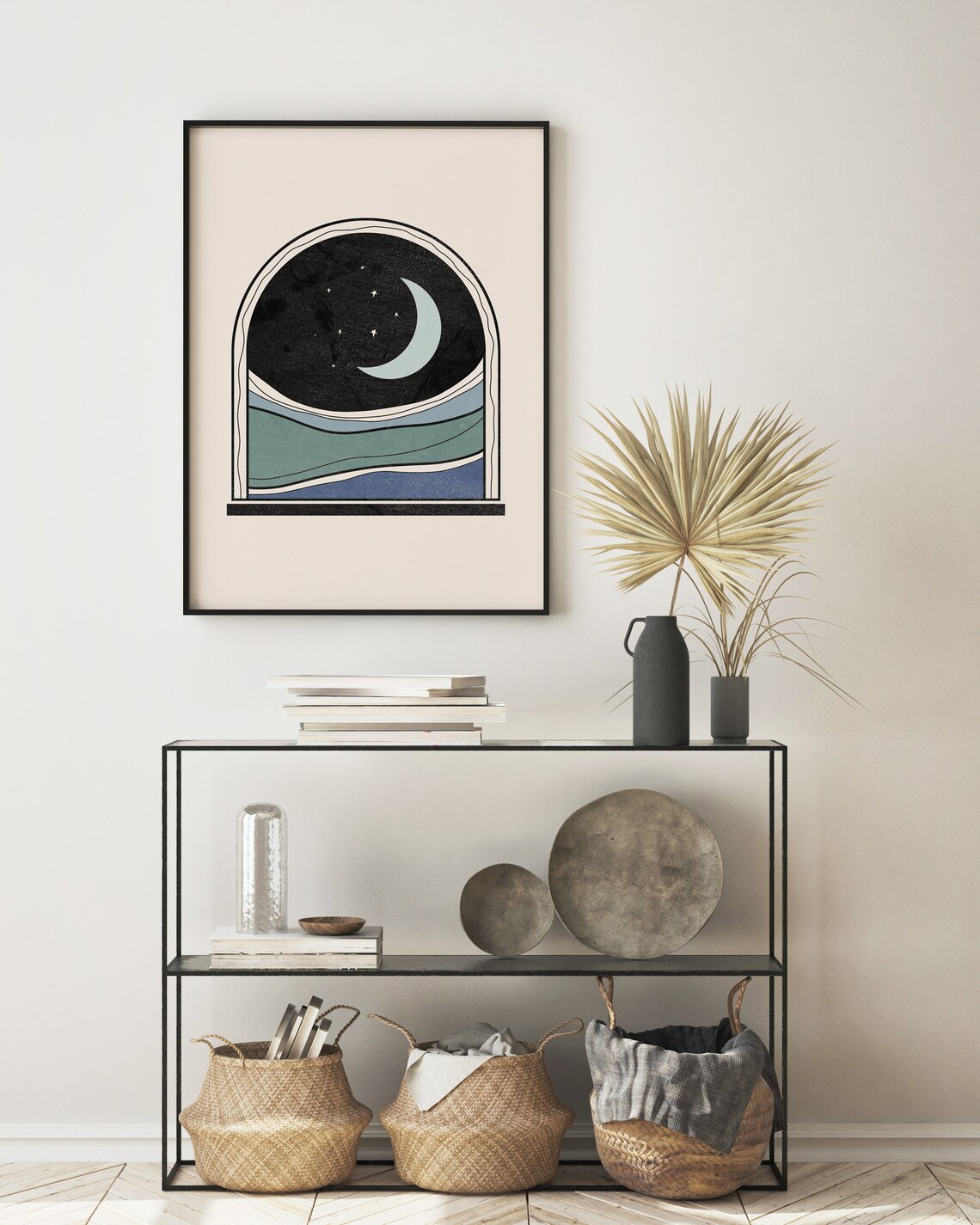 Mid Century Modern Art Print Set of 3 Blue Teal Black - Etsy