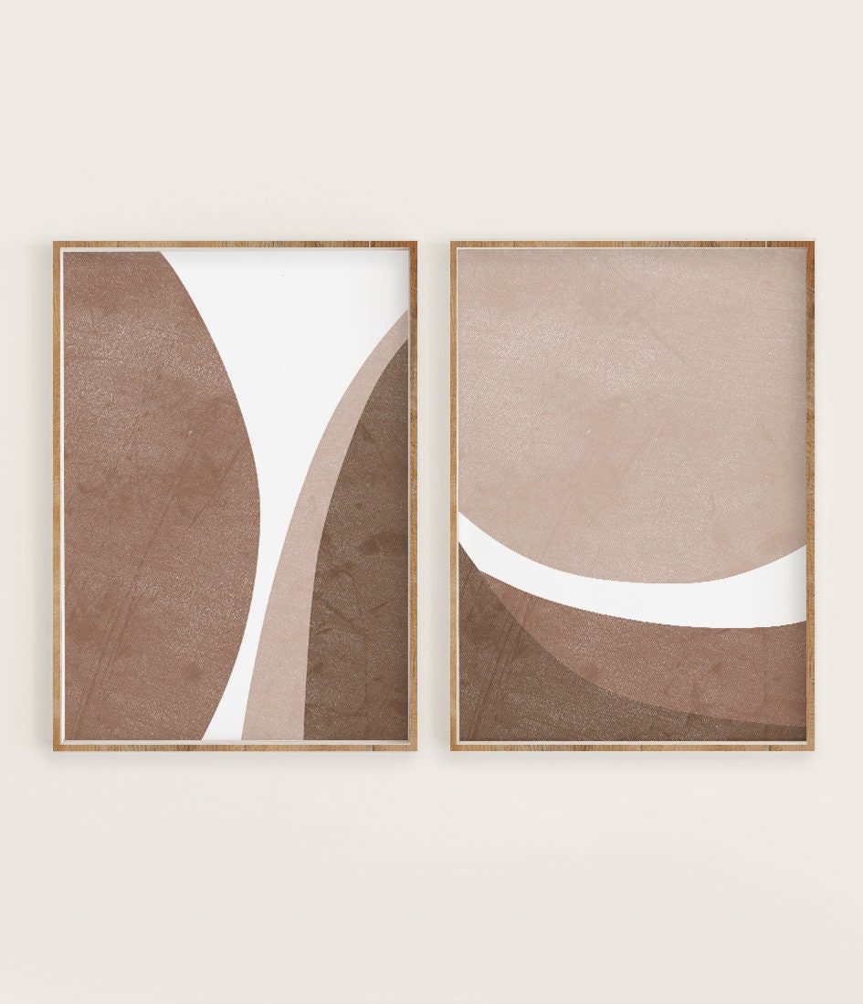Neutral Abstract Art Set of 2 Mid Century Modern Printable | Etsy