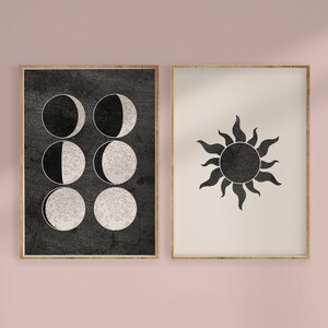 Sun and Moon Phases Print Set of 2,home Decor, Black Beige Printable ...