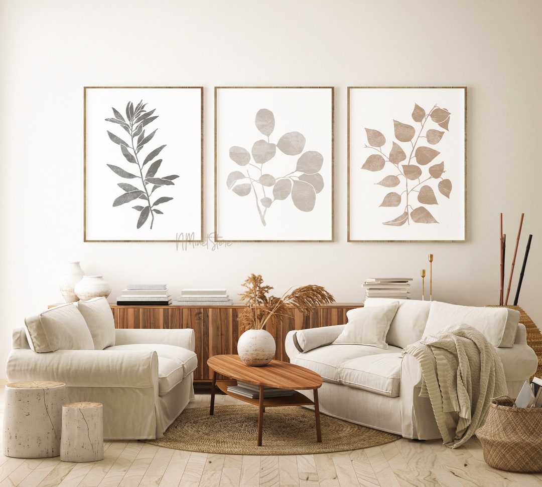 Abstract Botanical Print Set of 3, Neutral Botanical Wall Art, Minimal ...