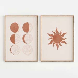 Boho Sun and Moon Phases Print Set of 2 Home Decor Rust - Etsy