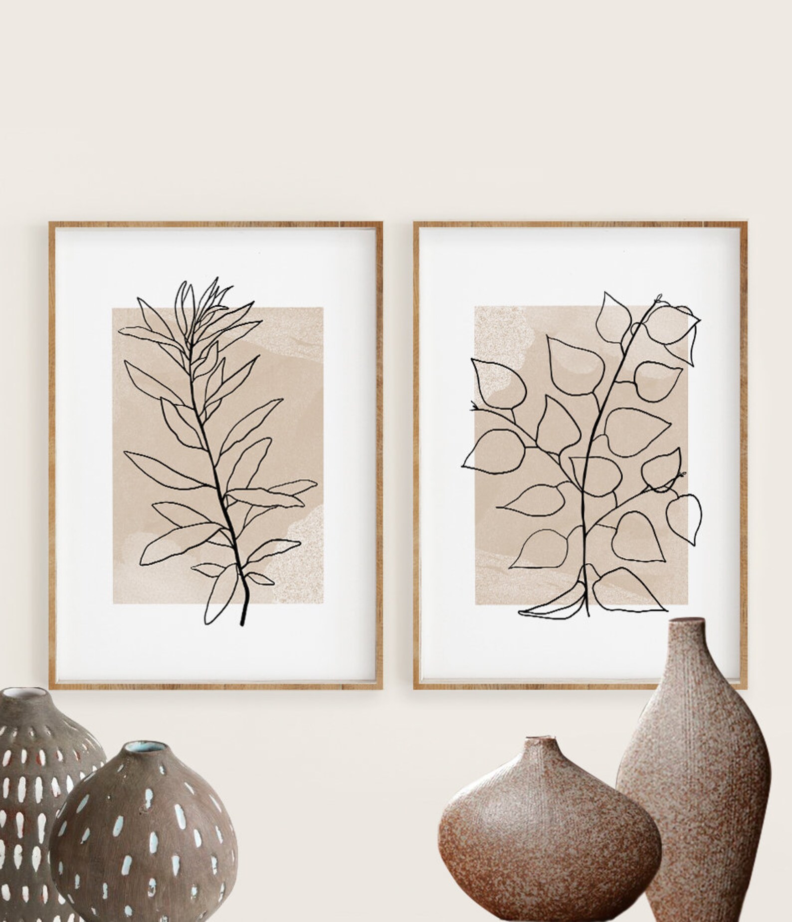 Botanical Line Art Print Set of 2 Abstract Botanical Wall - Etsy