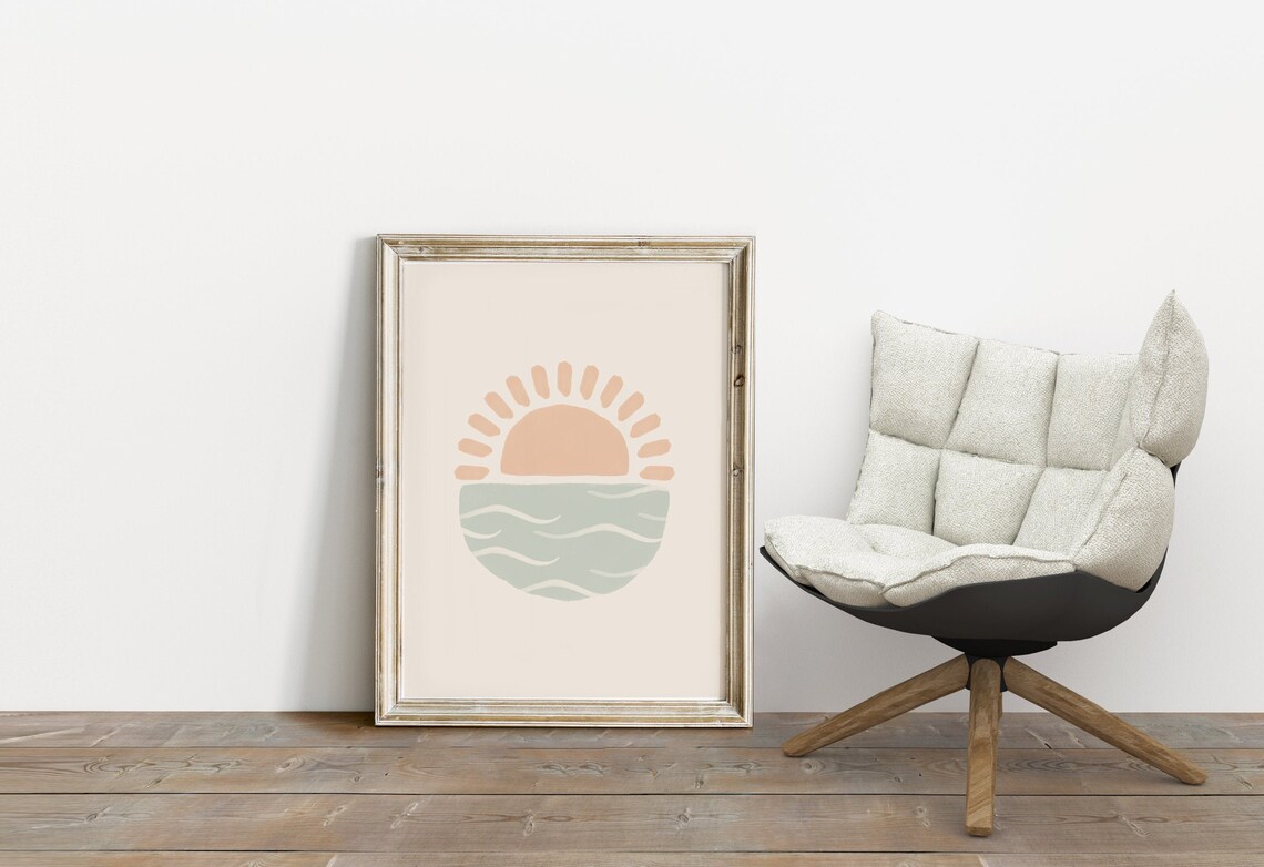 Minimal Abstract Ocean Sunset Print Pastel Landscape Modern | Etsy