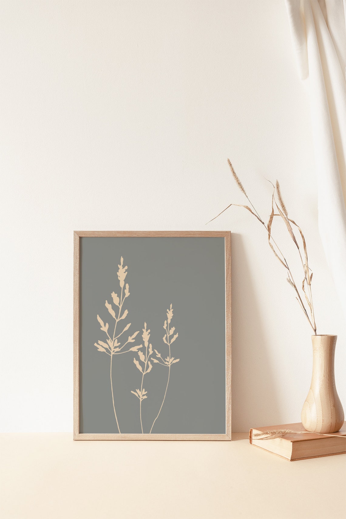 Modern Botanical Art Grass Digital Download Print Green Gray | Etsy