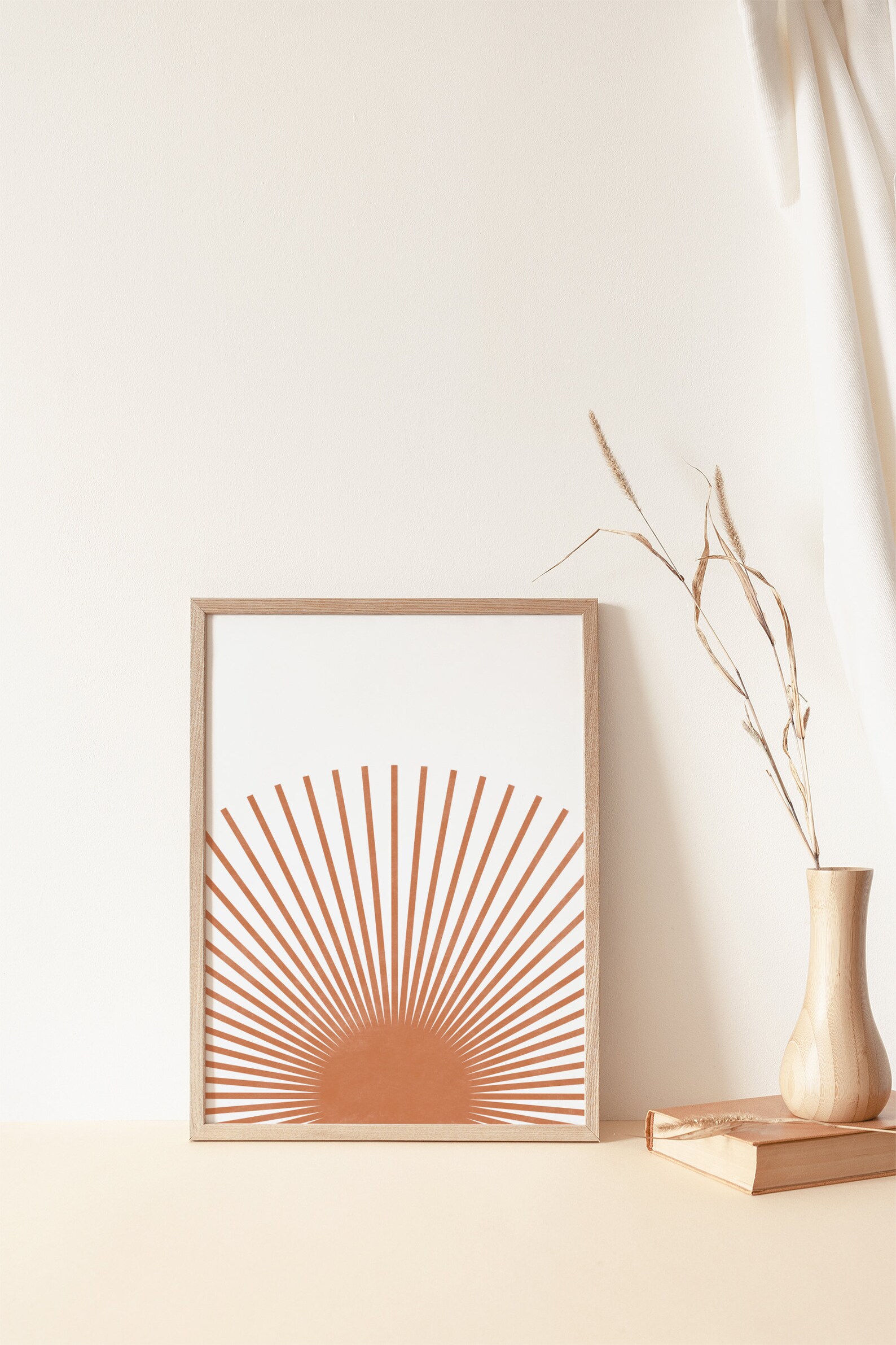 Mid-century Modern Sun Print Set of 2, Abstract Terracotta Sunset ...