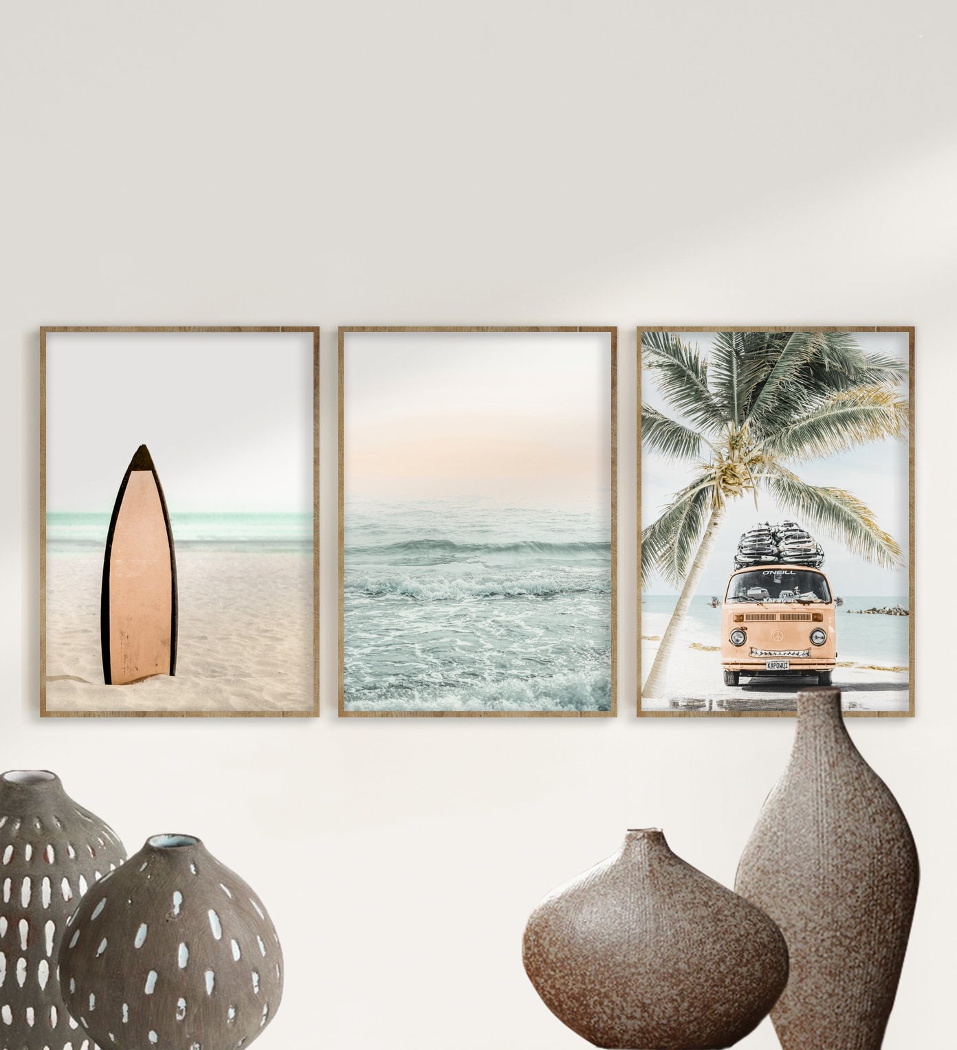 Beach Print Set of 3, Peach Orange Surf & Ocean Digital Download Prints ...