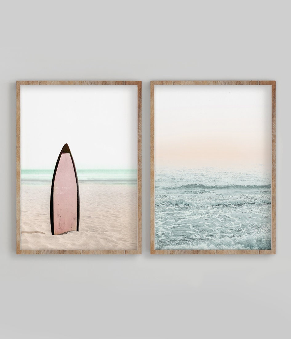 Beach Print Set of 3, Blush Pink Surf & Ocean Digital Download Prints ...