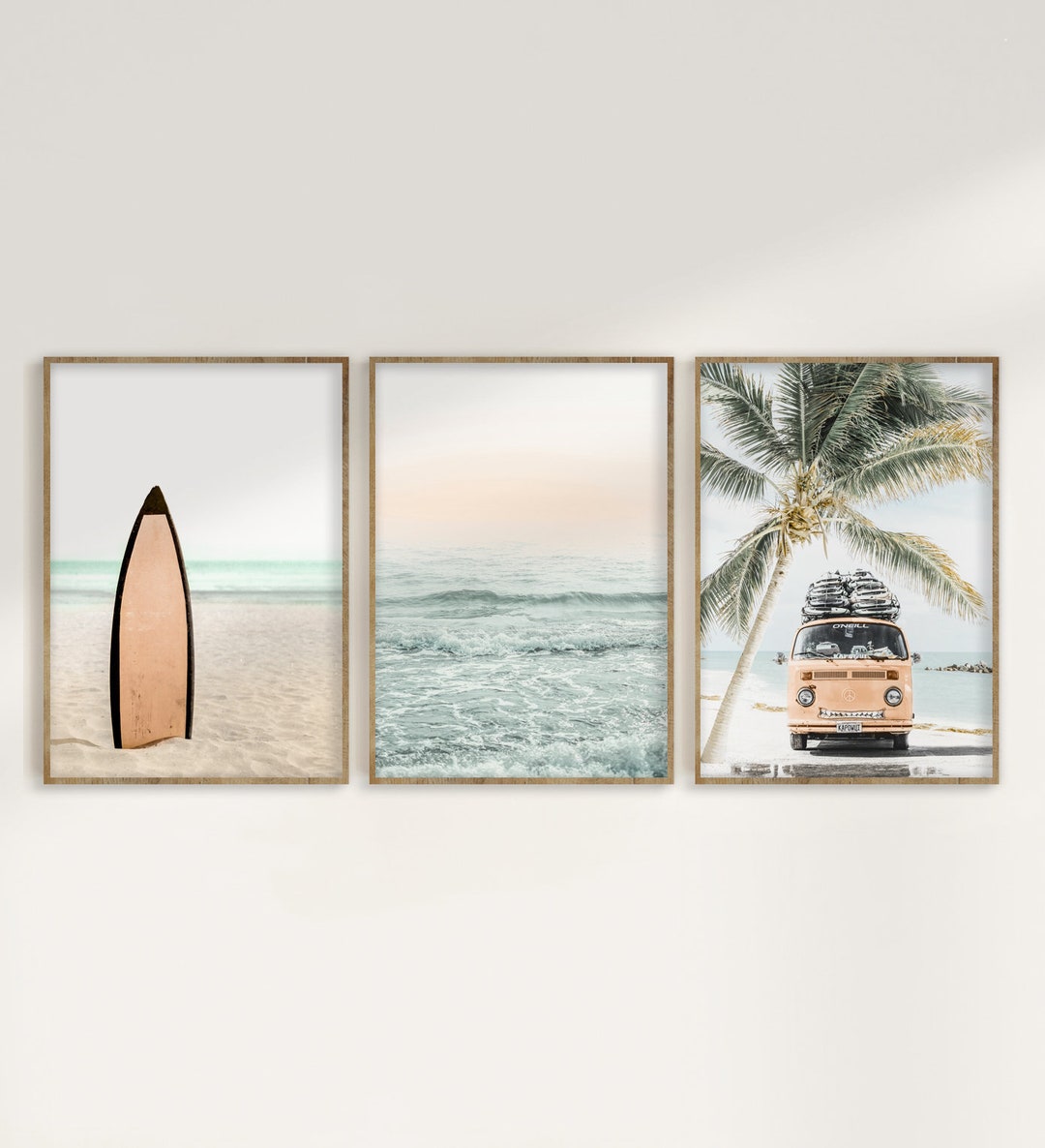 Beach Print Set of 3, Peach Orange Surf & Ocean Digital Download Prints ...