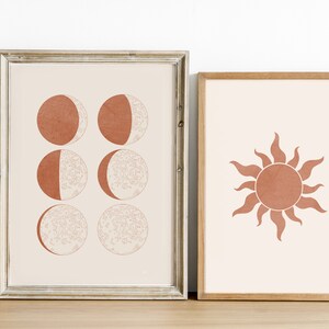 Boho Sun and Moon Phases Print Set of 2 Home Decor Rust - Etsy