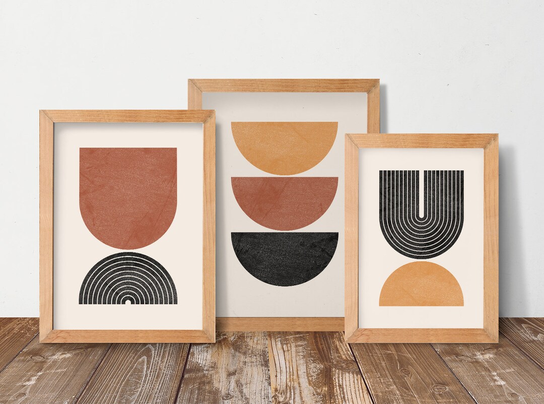 Geometric Art Print Set of 3, Mid Century Modern Art, Geometric Wall ...