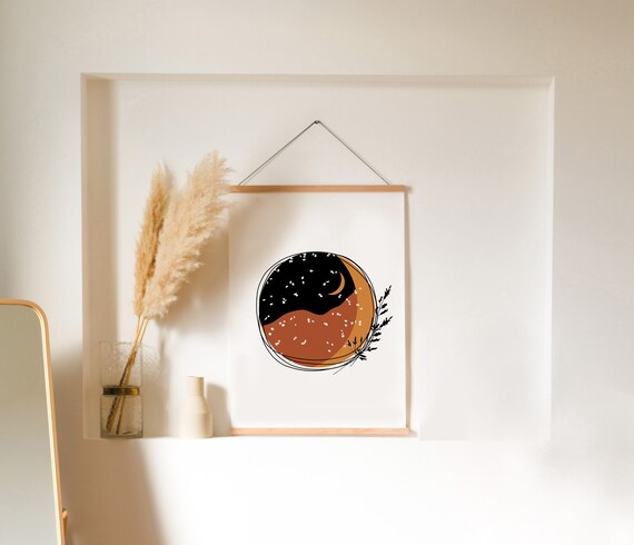 Boho Moon Print Mid Century Modern Landscape Moon Phase - Etsy