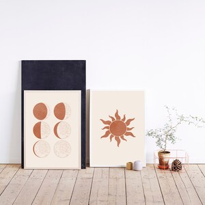 Boho Sun and Moon Phases Print Set of 2 Home Decor Rust - Etsy
