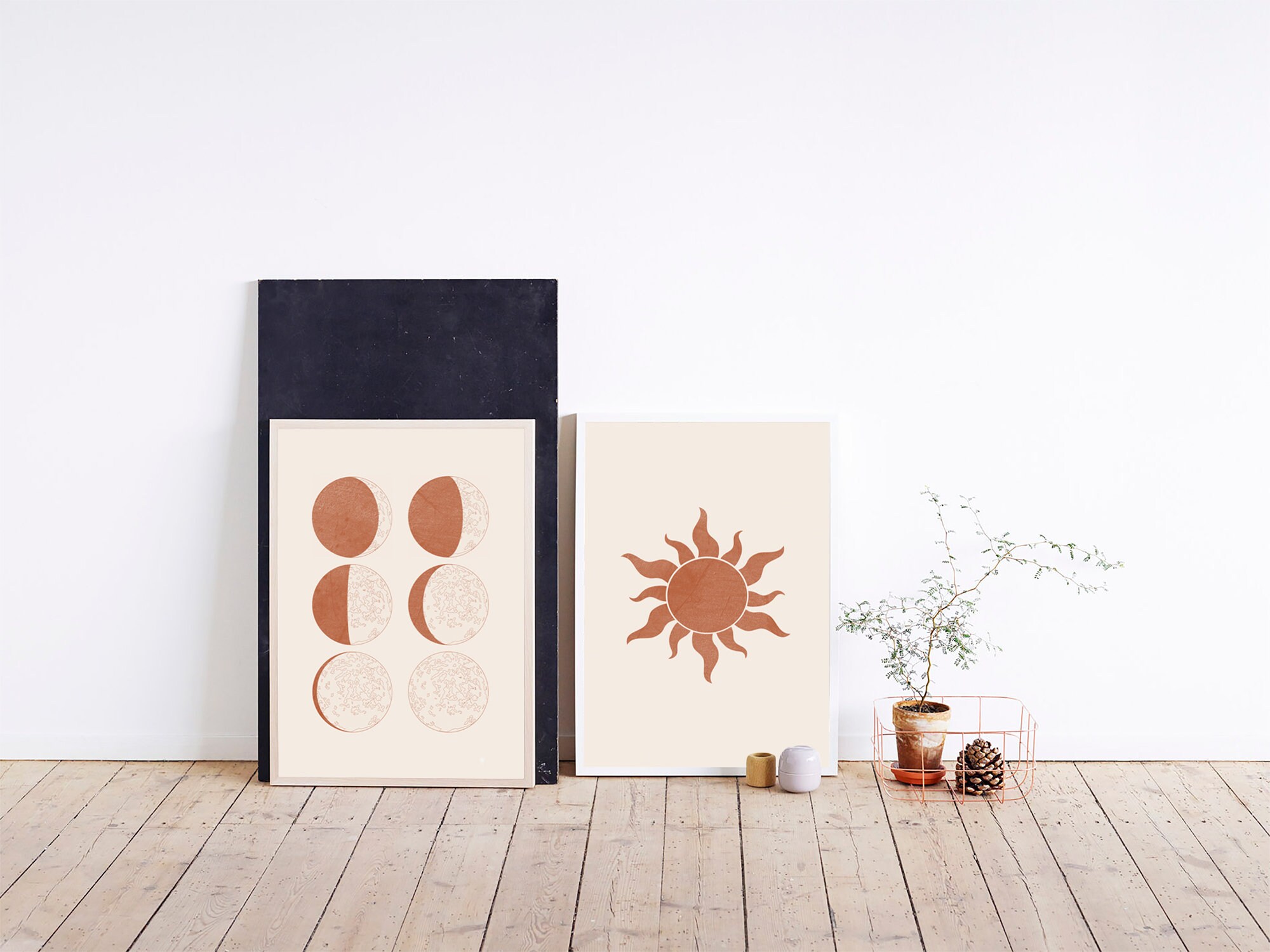 Boho Sun and Moon Phases Print Set of 2 Home Decor Rust | Etsy