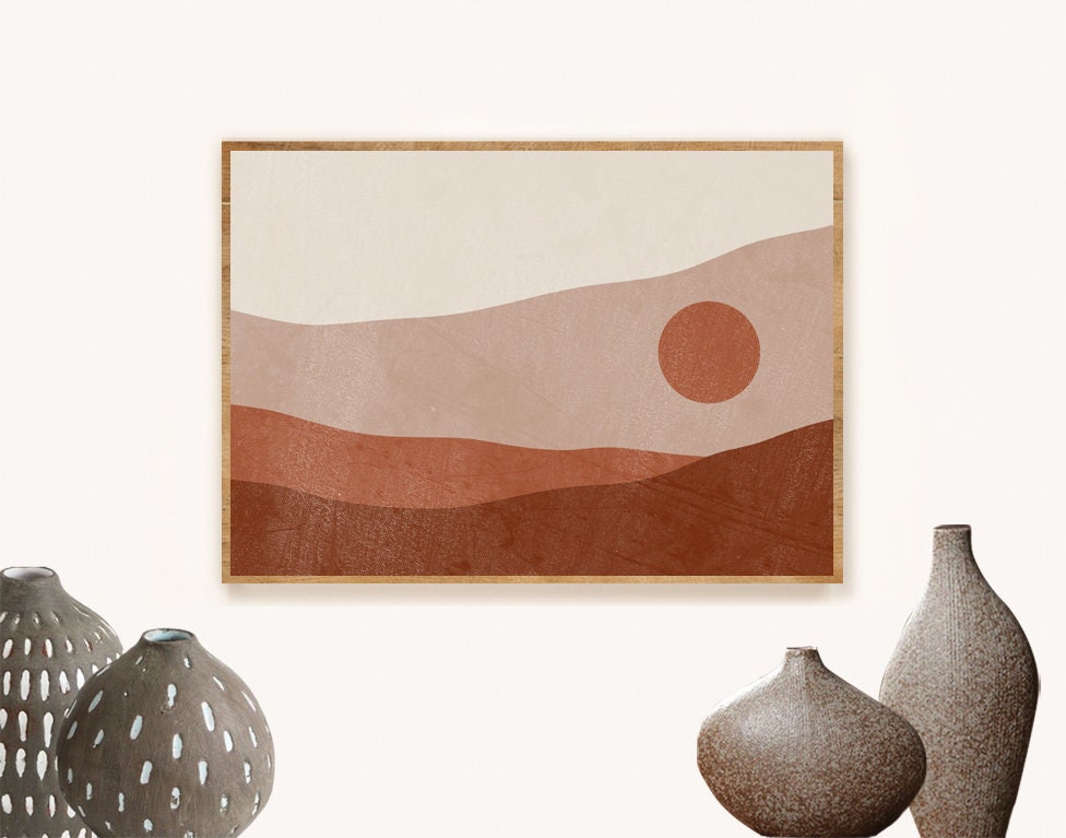 Boho Abstract Landscape Print Mountain Sunset Mid Century - Etsy