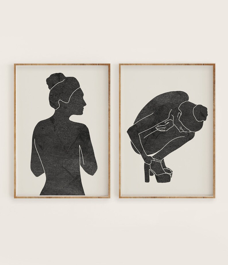 Minimal Woman Figure Art Woman Profile Print Set of 2 High | Etsy