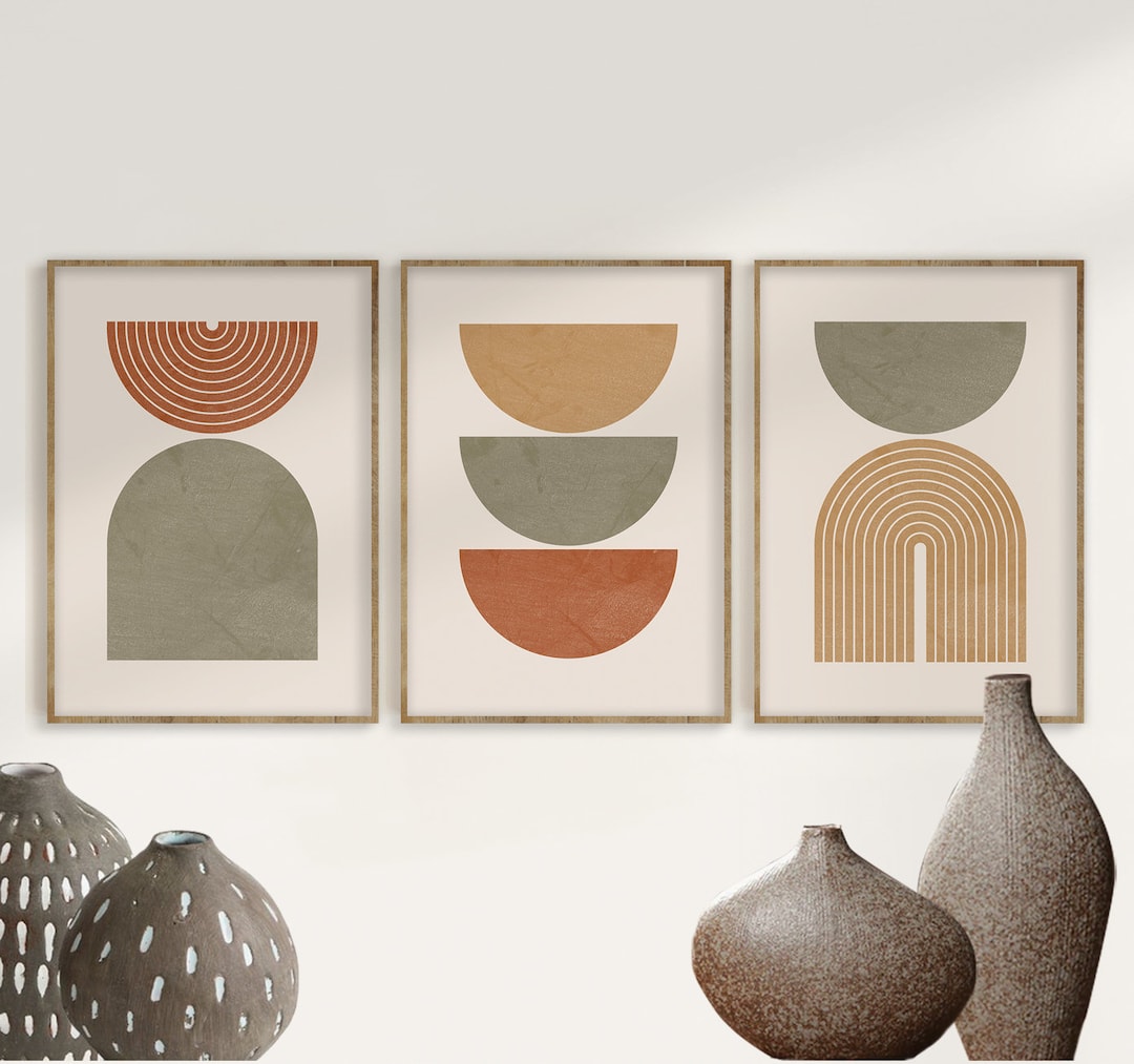 Geometric Art Print Set of 3, Mid Century Modern Art, Geometric Wall ...