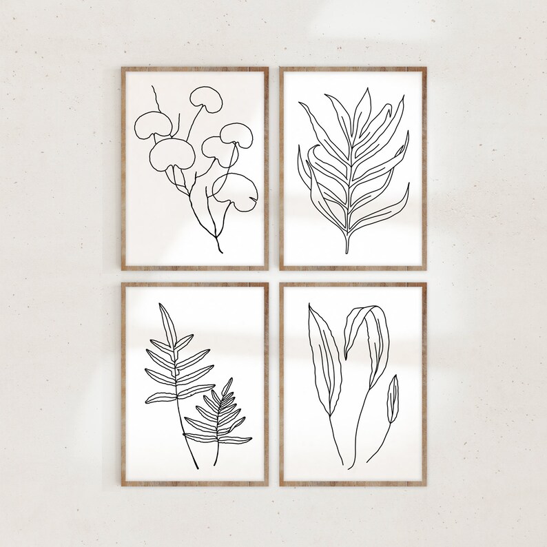 Botanical Print Set of 4 One Line Drawing Botany Prints Fern | Etsy