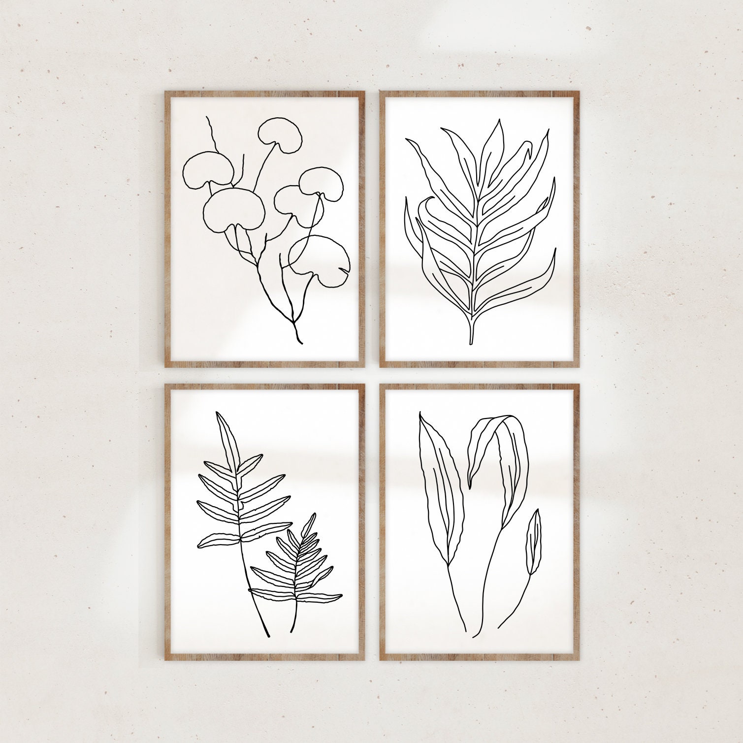 Botanical Print Set of 4 One Line Drawing Botany Prints Fern - Etsy
