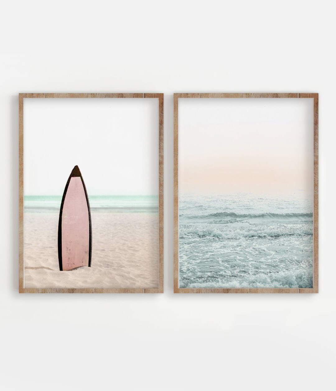 Beach Print Set of 2, Blush Pink Surf & Ocean Digital Download Prints ...