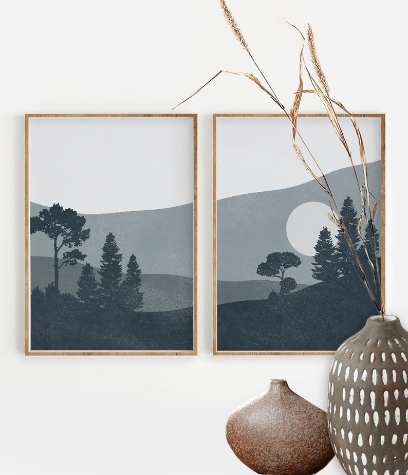 Abstract Mountain Print set of 2 Minimal Mountain Art | Etsy
