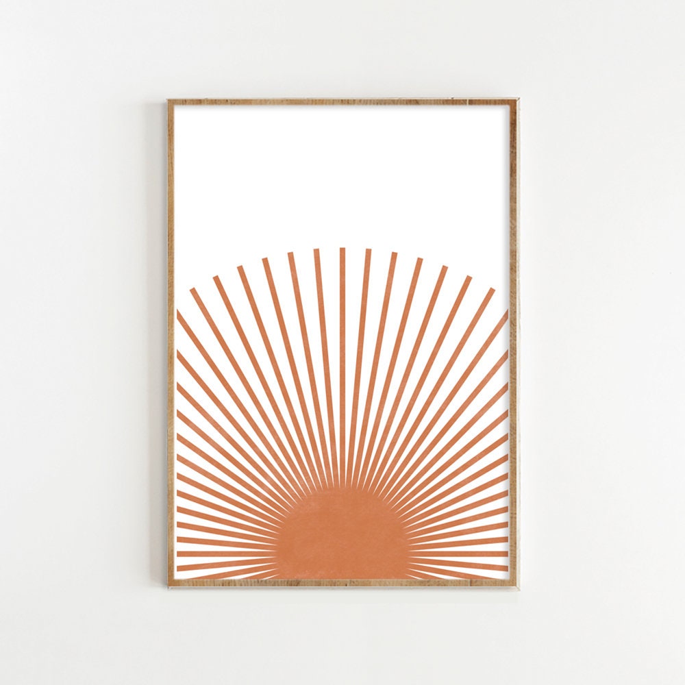 Mid-century Modern Sun Print Set of 2, Abstract Terracotta Sunset ...