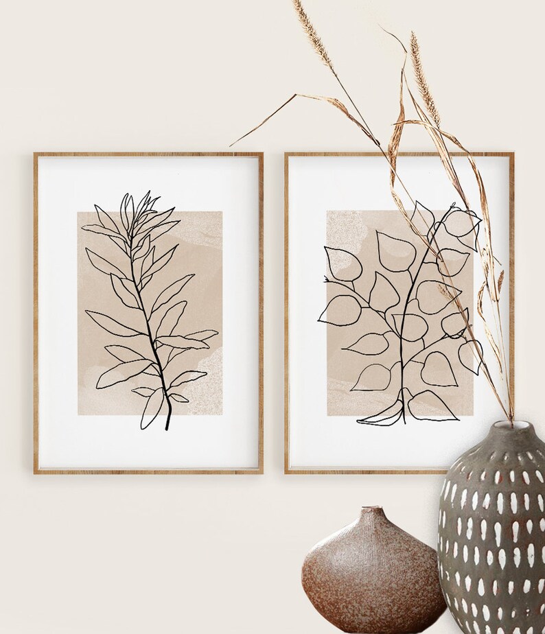 Botanical Line Art Print Set of 2 Abstract Botanical Wall - Etsy