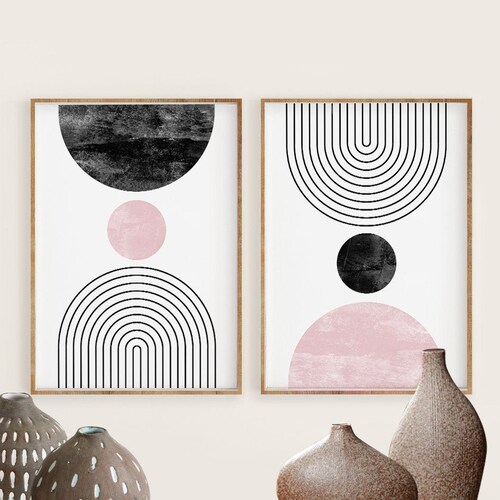 Mid Century Modern Wall Art Print Set of 2 Black Pink - Etsy