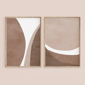 Neutral Abstract Art Set of 2, Mid Century Modern Printable Geometric ...