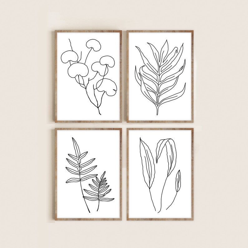 Botanical Print Set of 4 One Line Drawing Botany Prints Fern | Etsy