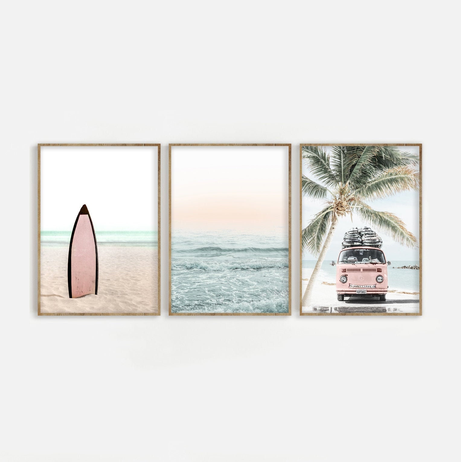 Beach Print Set of 3, Blush Pink Surf & Ocean Digital Download Prints ...