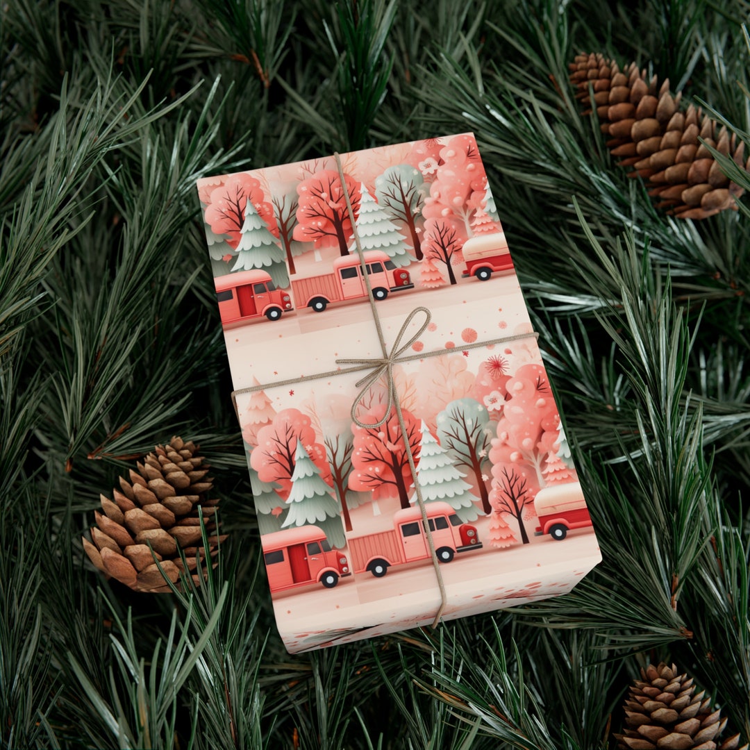 Holiday Gift Wrap Paper Pink Christmas Gift Paper Christmas - Etsy