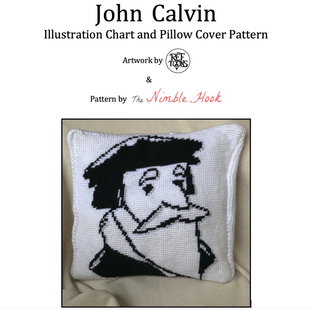 John Calvin: Illustration Chart and Crochet Pillow Cover Pattern - Etsy