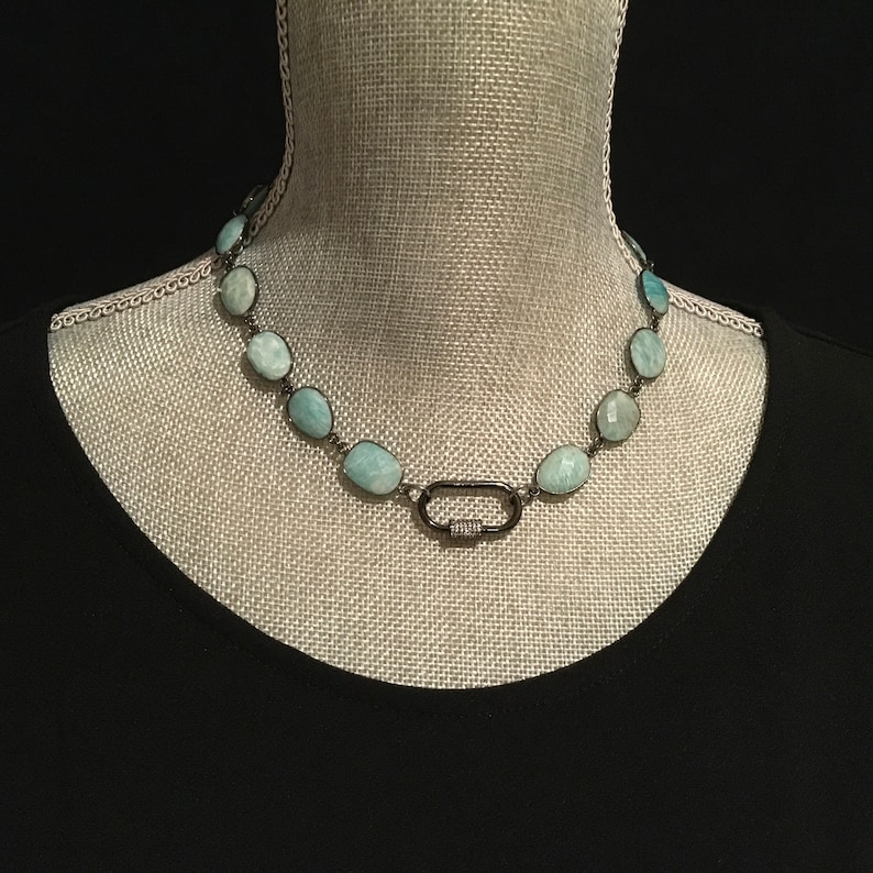 Gunmetal Carabiner Choker Amazonite Turquoise Dendrite Opal - Etsy