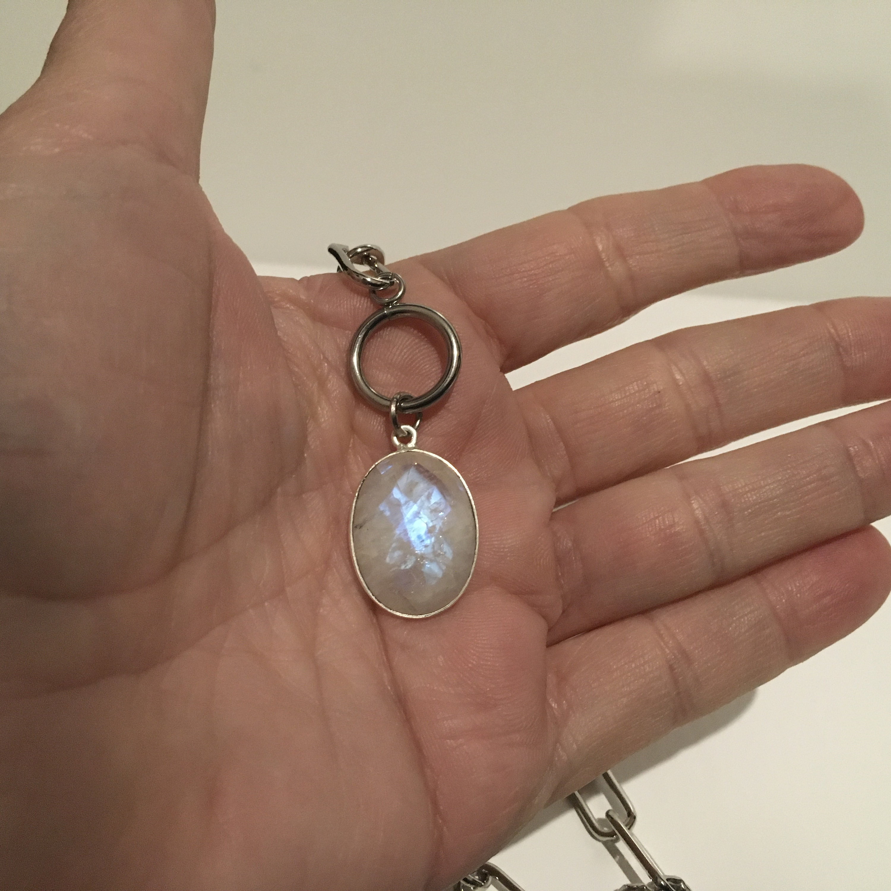 Silver Paperclip Chain Choker with Moonstone silver chunky | Etsy