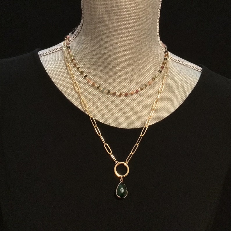 Layered Gold Paperclip Chain Necklace: Tourmaline Rosary, Gemstone ...