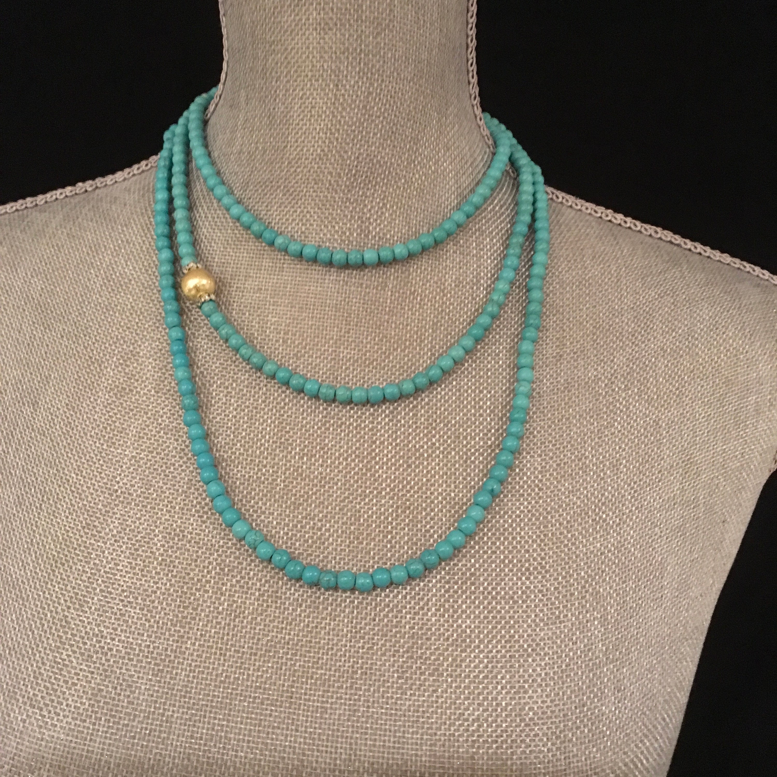 Long Turquoise Beaded Wrap Necklace, Long Boho Bead Necklace, Flapper ...