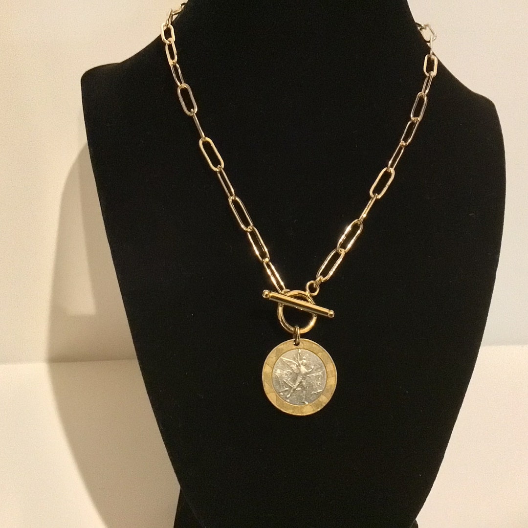 French Franc Coin Necklace With 14k Gold Filled Paperclip Chain and ...