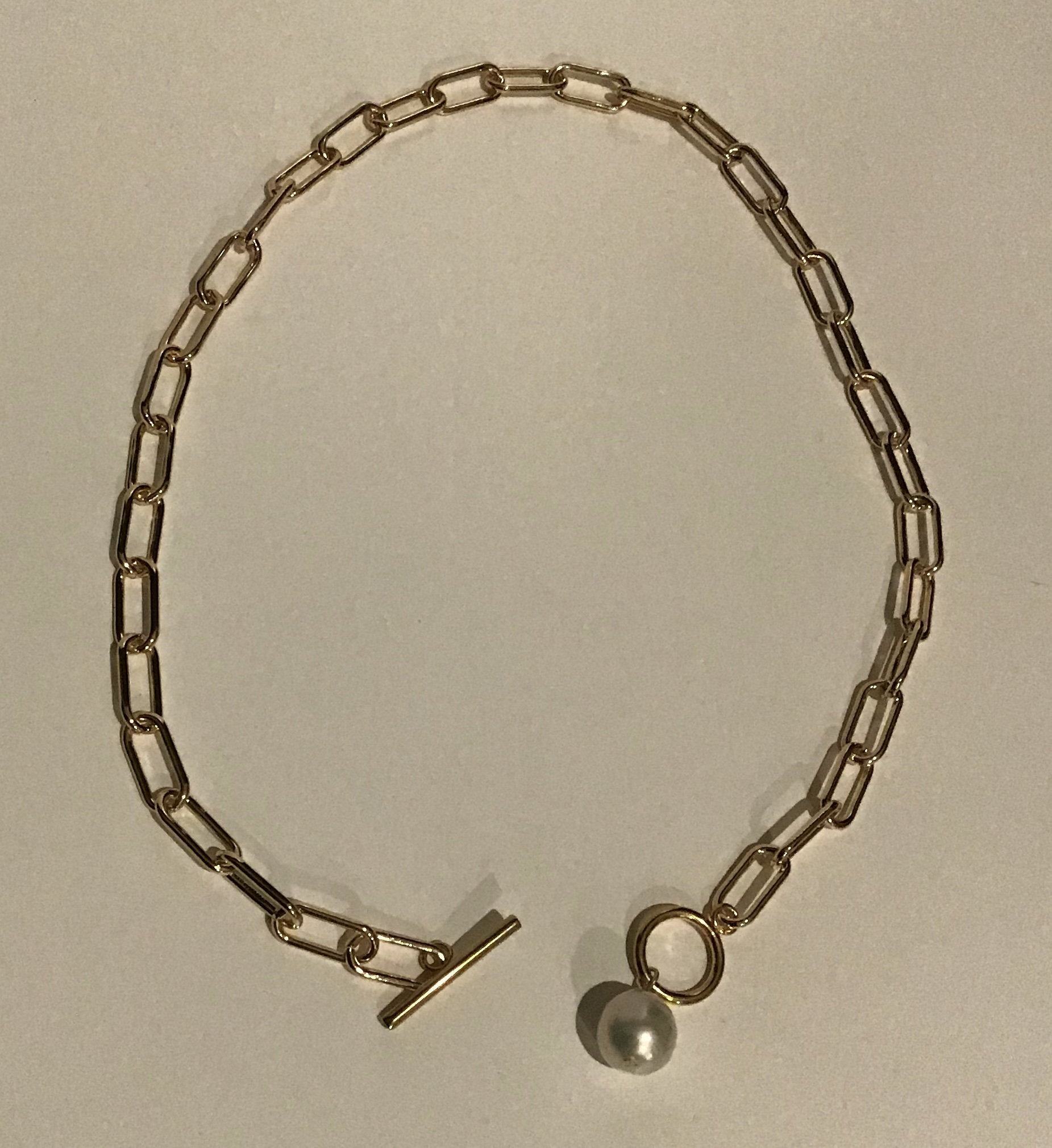Gold or Silver Paperclip Chain With Toggle Clasp and Pearl - Etsy