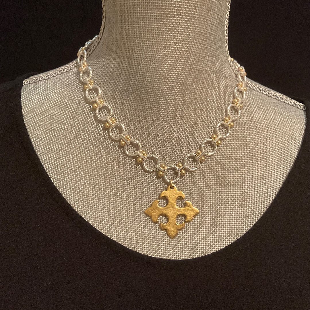 Celtic Maltese Cross Necklace: Chunky Gold & Silver Chain Choker - Etsy