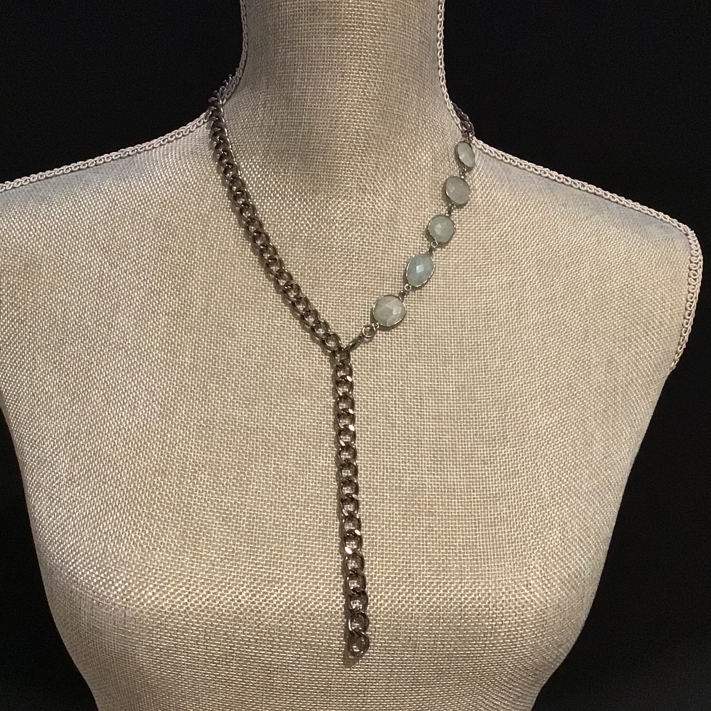 Long Boho Gemstone and Gunmetal Curb Chain Lariat Custom | Etsy