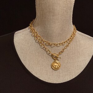 Antique Matte Gold Chain With Toggle and Coin Pendant, Irish Claddagh ...