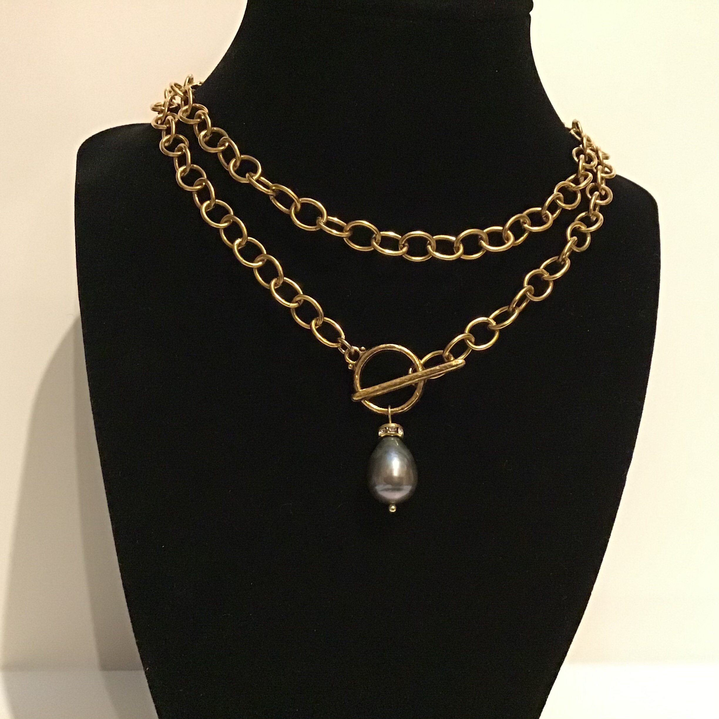 Chunky Gold Chain Toggle Choker Baroque Pearl necklace black | Etsy