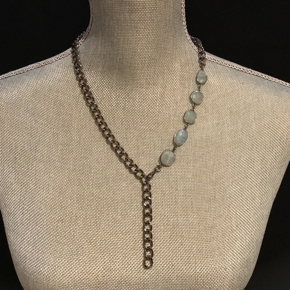 Long Boho Gemstone and Gunmetal Curb Chain Lariat Custom | Etsy